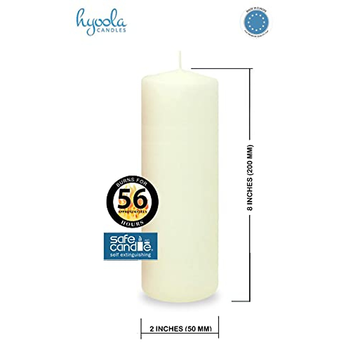 Hyoola Ivor Pillar Candles 2x8 Inch - 4 Pack Unscented Pillar Candles - European Made