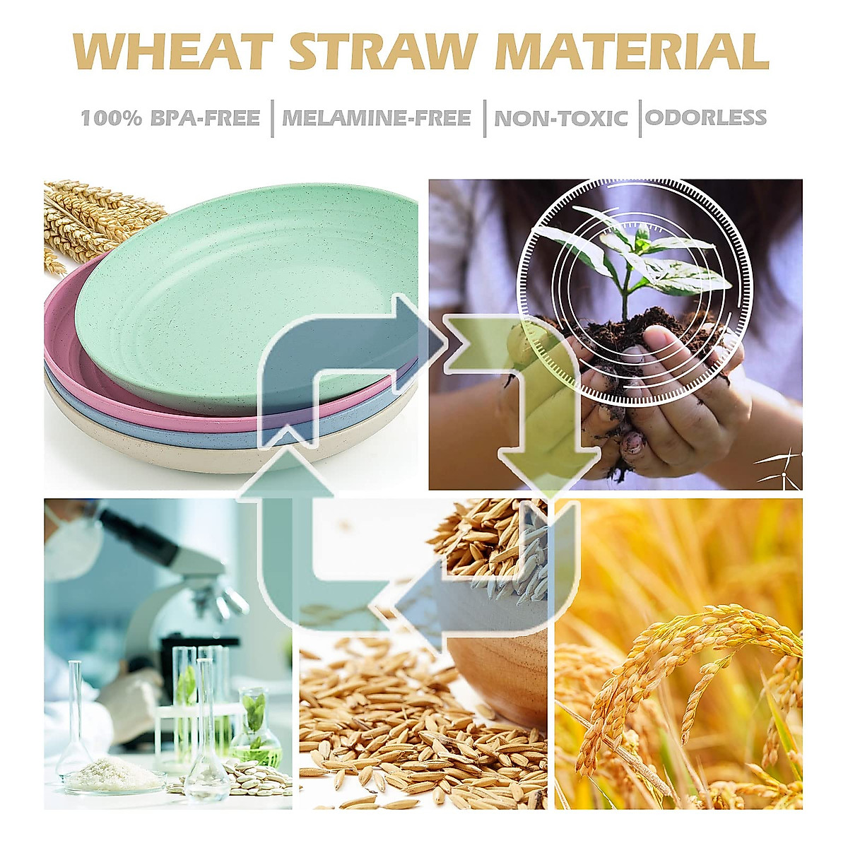 PTNITWO Lightweight Wheat Straw Plates,Plastic Plates Reusable,Unbreakable Deep Dinner Plates, Assorted Colors Dinnerware Sets,Dishwasher Safe
