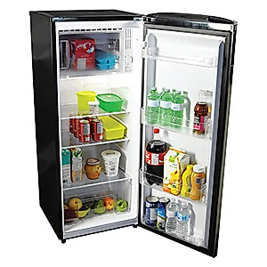 Koolatron Stainless Steel Compact Fridge with Freezer, 6.2 cu ft (176L), Silver/Black, Space-Saving Flat Back, 0.9 cu ft (25.5L) Freezer, Tempered Glass Shelves, Basement, Office, Cottage, Home Bar