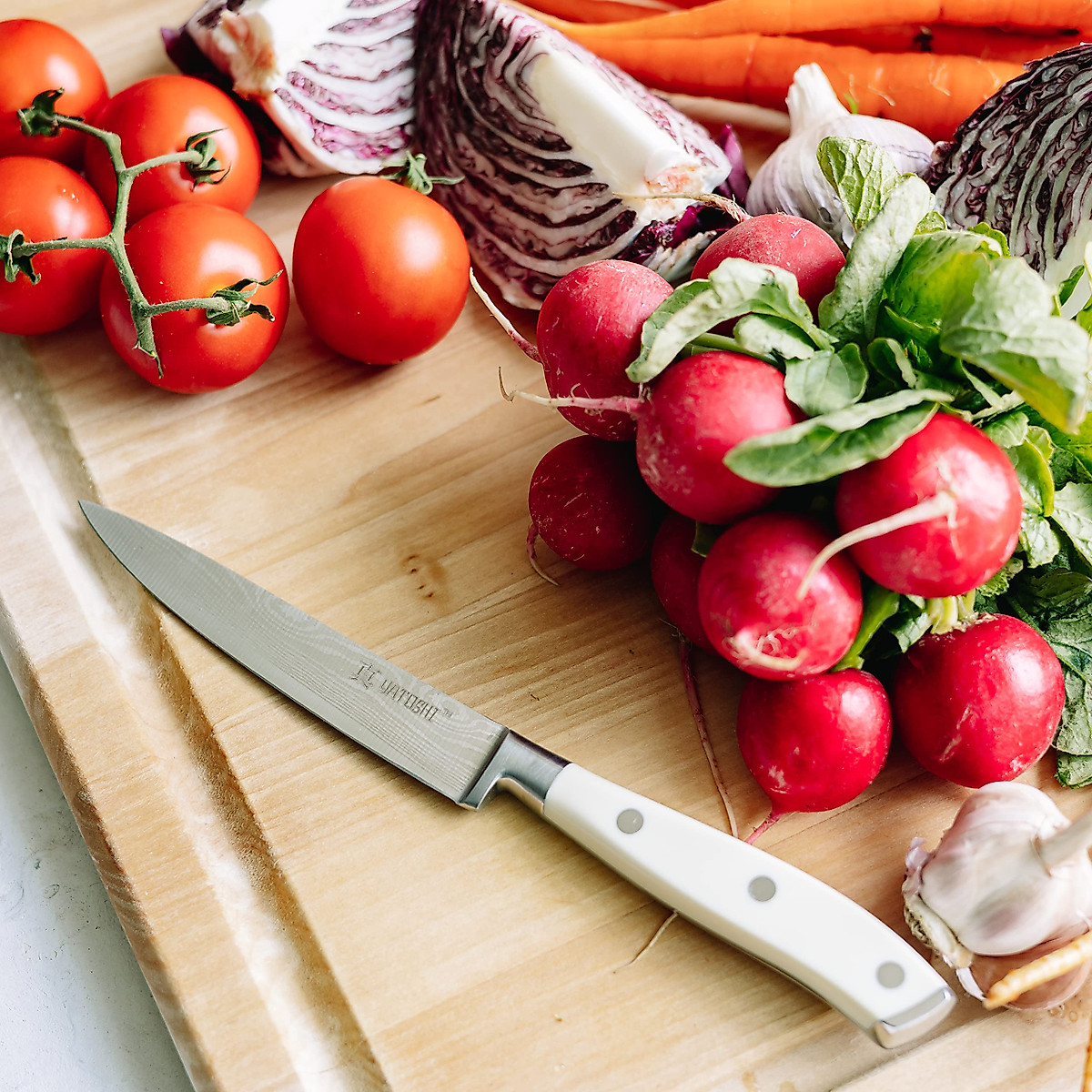 Yatoshi 12 Piece White Knife Block Set - Pro Kitchen Knife Set Ultra Sharp High Carbon Stainless Steel with Ergonomic Handle