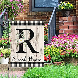 Monogram Letter R Initial Garden Flag 12x18 Double Sided Burlap, Small Vertical Welcome Initial Family Last Name Personalized Sweet Home Flag Outdoor Decoration (ONLY FLAG)
