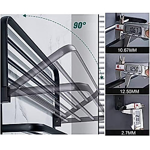 Towel Shelf-XINGLO- with Double Towel Bar Rack Organizer for Bathroom Hotel Stainless Steel Modern Wall Mount Matte Black,Hole-Installing ,Space Saving ,Square Style 15.55-Inch/38.5CM