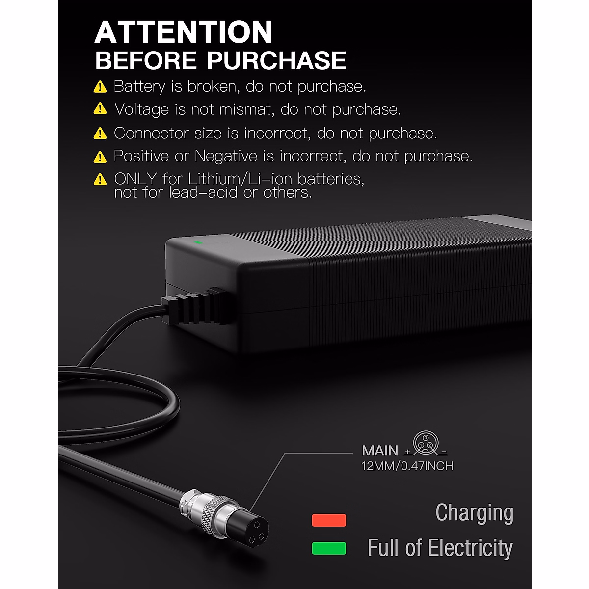 54.6V 2A Electric Bike Charger for 48V Ecotric Bike/Lectric XP/Evercross H5, 3Prong GX16/DC 5.5x2.5mm/XLR/IEC/RCA Connector Power Supply Adapter for 48V Lithium Battery