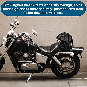 2Pack15.7 x15.7 Cargo Net, Made of Rubber Heavy Duty Bungee Net Stretches to 31.5"x31.5", Gear Helmet Luggage Thicken Netting with 3"x3" Small Mesh &6Adjustable Metal Hooks for Motorcycle, Bike, ATV