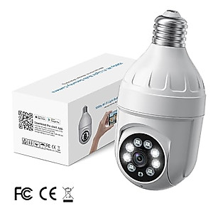 BITEPASS 1080p Light Bulb Wireless Security Camera, 355° Panoramic Dome Cam, Live View, AI Human Detection, 2-Way Audio, Color Night Vision, Cloud Storage, Spotlights, Indoor Outdoor Surveillance