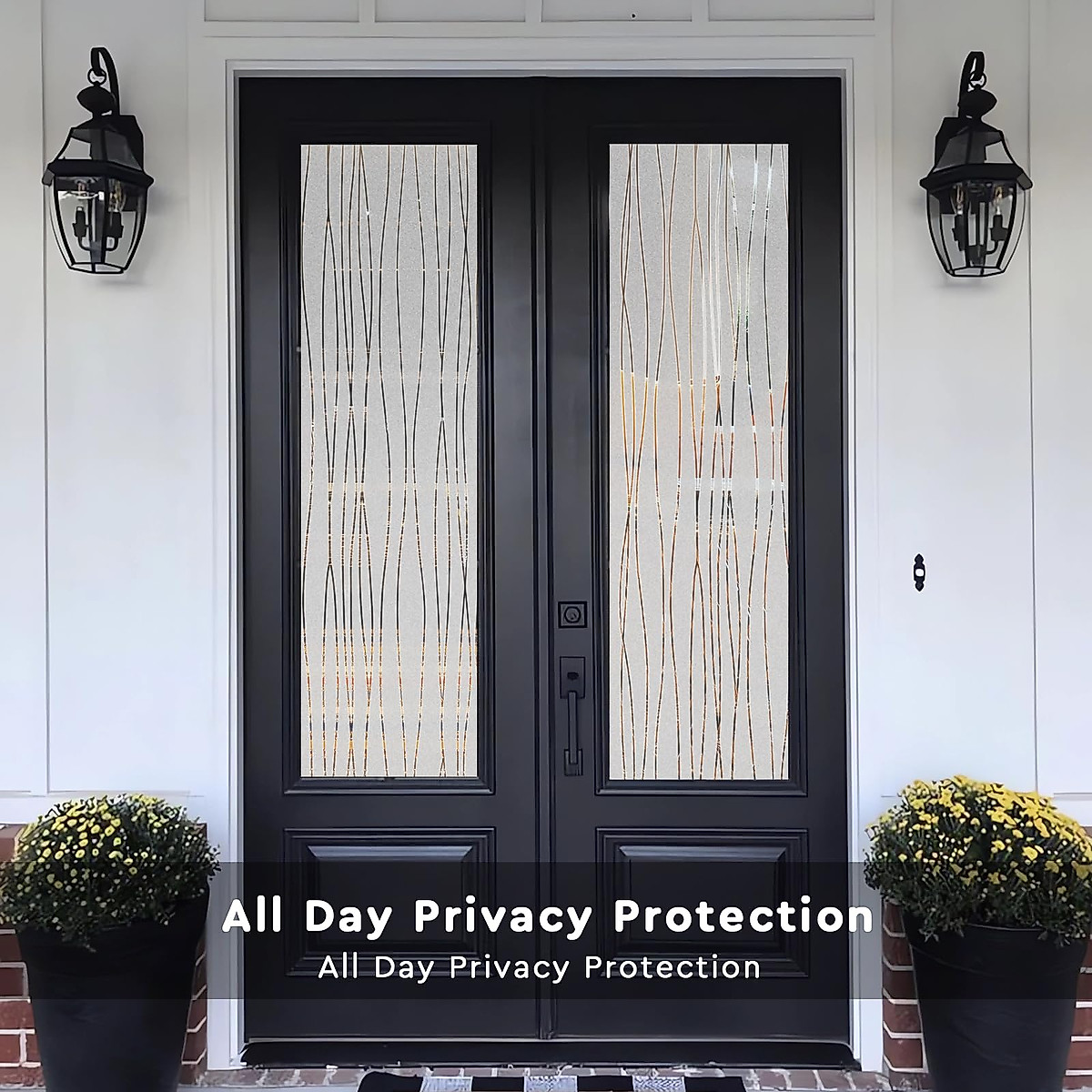 NINETREX Window Privacy Film Frosted Glass Window Film Sticker Decorative Coverings Non-Adhesive Heat Anti-UV for Home Office Living Room,Stripe Patterns，17.5 x 78.7Inches