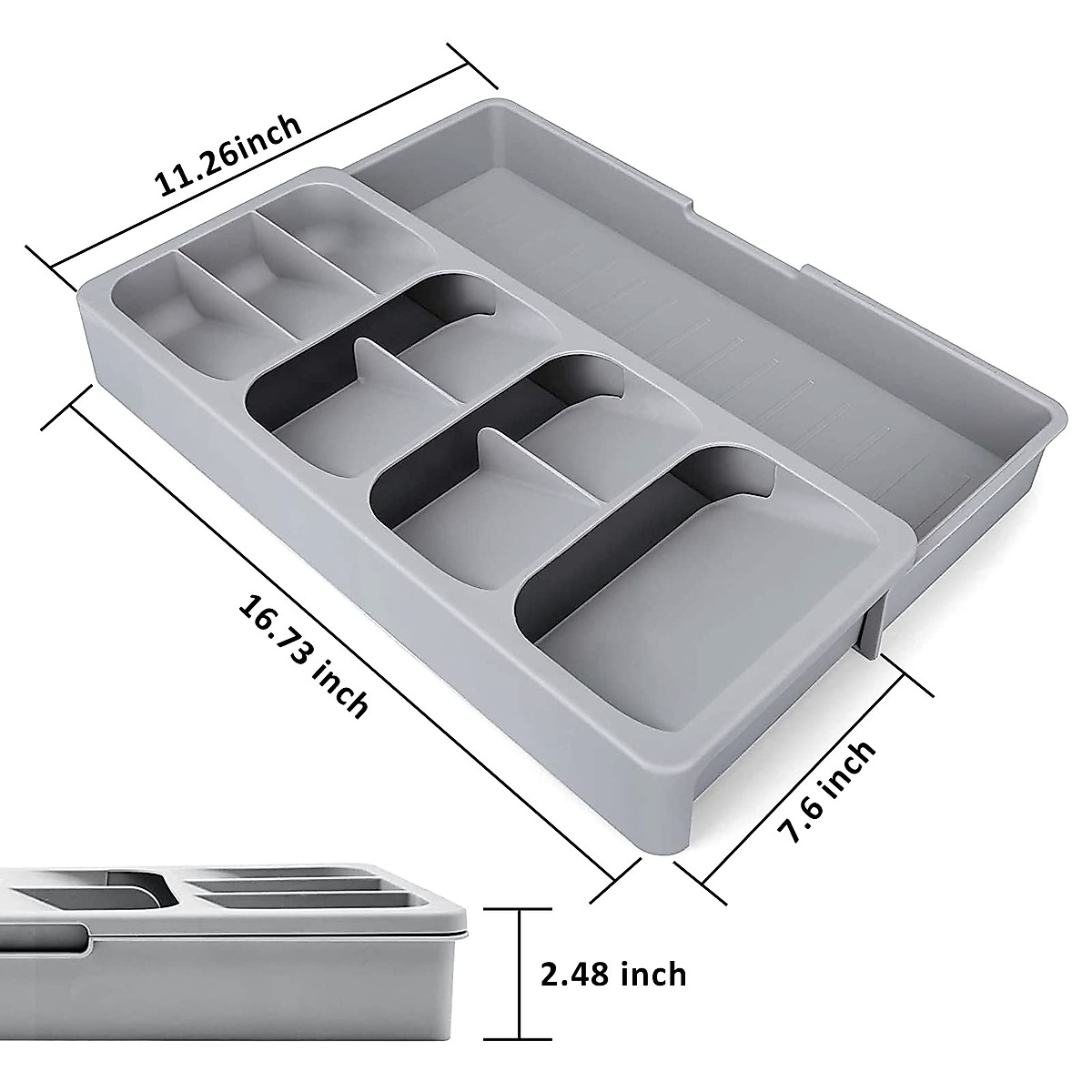 Moi Doi Kitchen Drawer Organizer Silverware Organizer for Kitchen Storage Tray Box for Cutlery Spoon Knife and Fork Partition Storage Gray