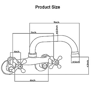 Wesliv Brushed Nickel Wall Mount Kitchen Faucet Double Cross Handle Commercial 3 Inch to 9 Inch Adjustable Spread Mixer Tap with 9 inch Spout Reach, Hot and Cold Water Mixer Tap 360 Rotatable Faucet