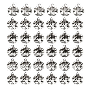 AUEAR, 100 Pack Globe Charms Silver Earth Globe Charms Alloy Golbe Pendant for Jewelry Making Bracelet Necklace Pendant Supplies