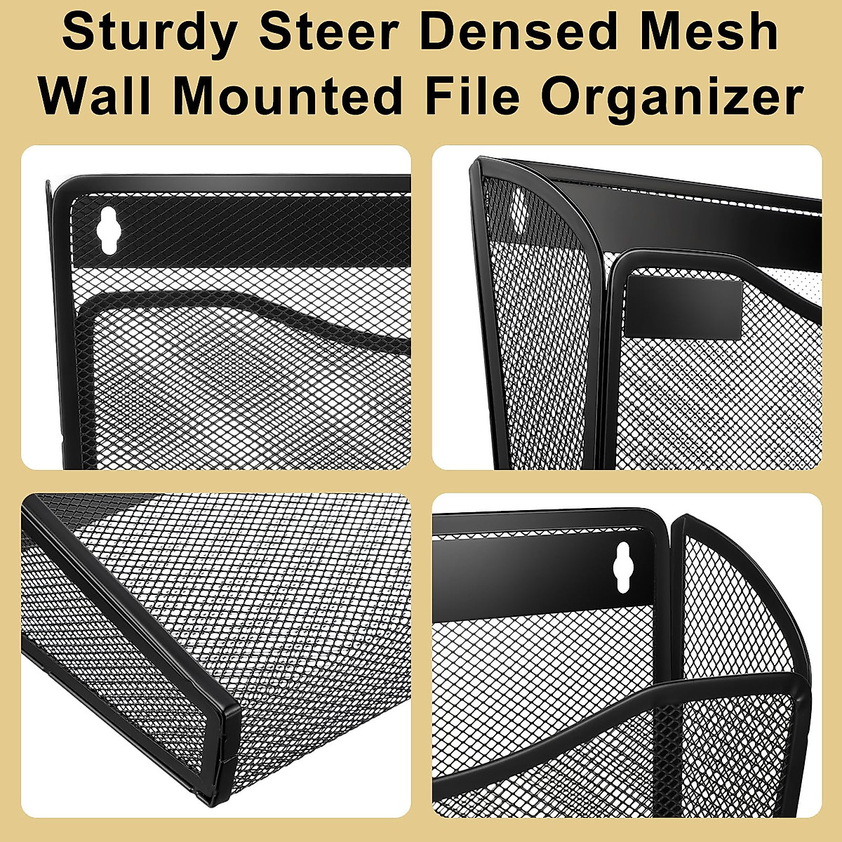 Tatuo 12 Pack Mesh Wall Mounted File Holder Hanging File Organizer Vertical Wall File Organizer Holder Rack for Office and Home, Black (with Label Panel)