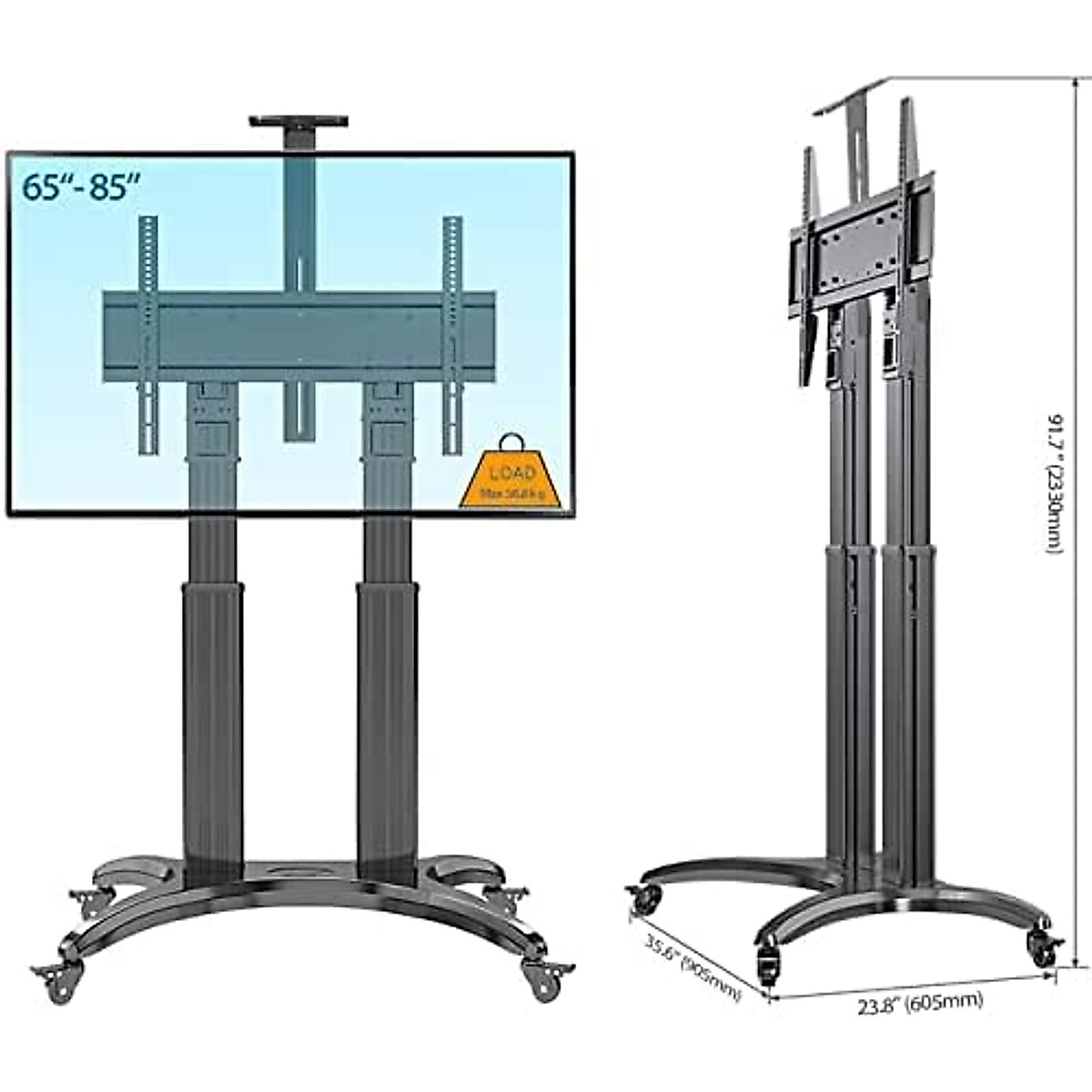 NB North Bayou Heavy Duty Aluminum Mobile TV Cart for 65-85 Inch Flat Screens, Rolling TV Stand with Load Capacity up to 125lbs AVF1800-70-1P(Black)