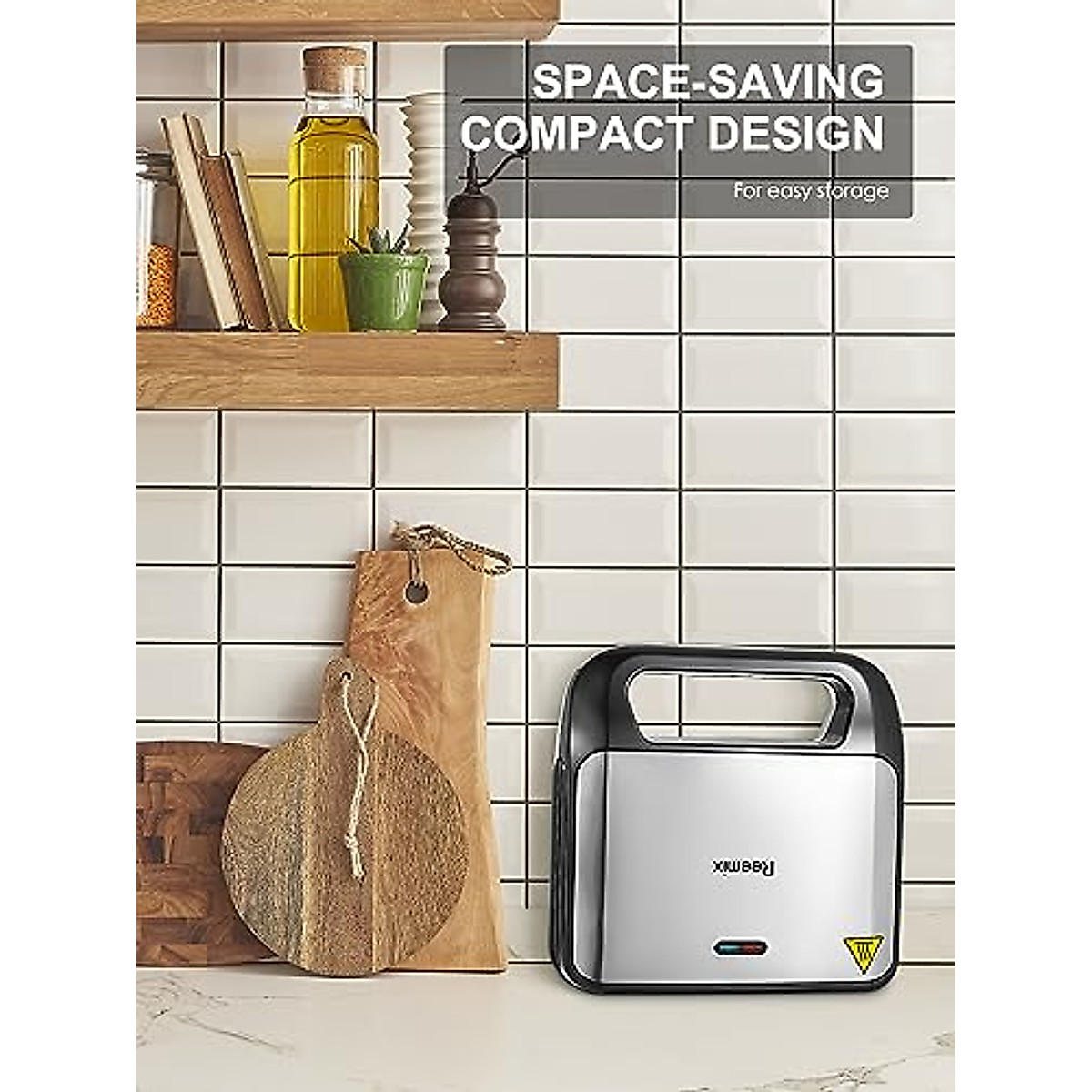 Reemix 3-in-1 Waffle, Grill & Sandwich Maker, Panini Press Grill and Waffle Iron Set with Removable Non-Stick Plates, Perfect for Cooking Grilled Cheese, Tuna Melts, Burgers, Steaks and Snacks, Black (3 in1 Sandwich Maker With Plastic Handle)