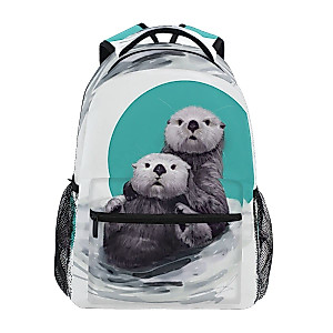 Fisyme Cute Sea Otter Backpack Laptop Bag Daypack Travel Hiking School Backpacks for Men Women Kids Girls Boys