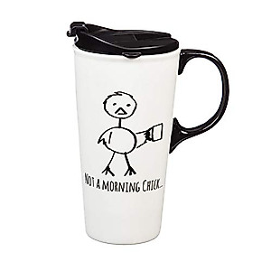 Not a Morning Chick Ceramic Travel Cup - 5 x 7 x 4 Inches
