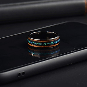 Custom Ring For Women and Men, Tungsten Rings Set For Him And Her Size 9 and 9 8mm Black Ring Inlay Opal and Wood