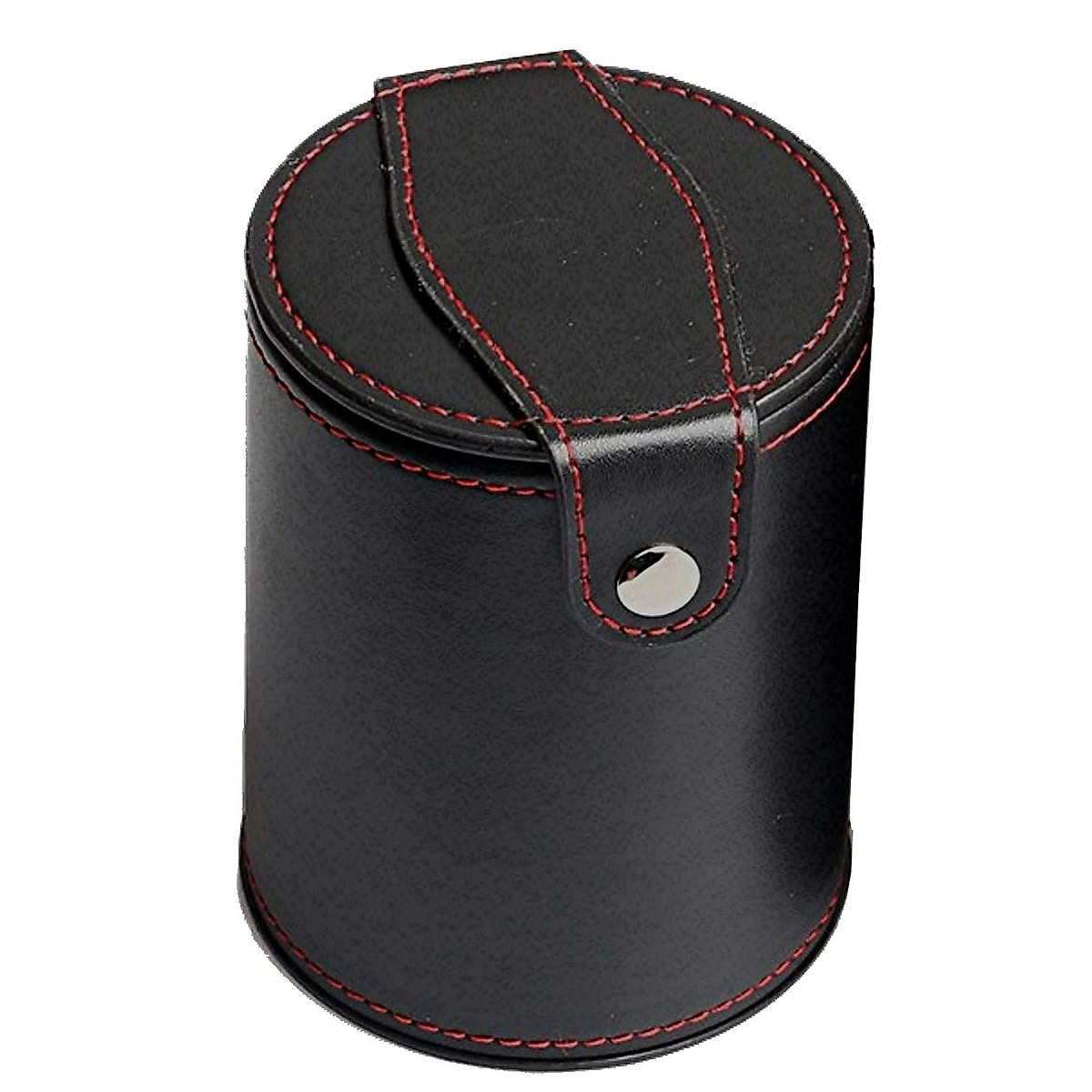 Set of Dice Cup with Storage Compartment Black PU Leather Red Felt Lined + (5) 16mm Tranparent Dice (Gift Boxed) (Smoke/Red)
