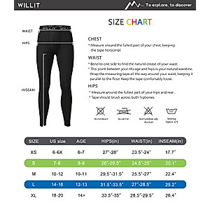 Willit Boys' Leggings Quick Dry Youth Compression Pants Basketball Sports Tights Kids Base Layer Black XS
