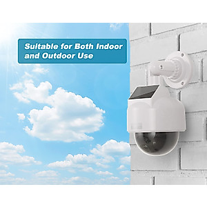 YSUCAU Solar Powered Dummy Fake CCTV Security Dome Camera with Flashing Red LED Light & Warning Security Alert Sticker Decal, Indoor/Outdoor Use