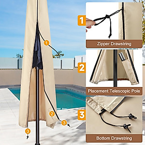 Ackmizz Patio Umbrella Cover - Waterproof 420D Oxford Outdoor Umbrella Covers With Folding Rod. Parasol Cover for 7.5ft 8ft 9ft 10ft 11ft (Beige)