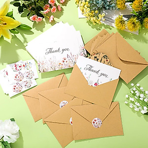 Noveread 300 Pieces Wildflower Thank You Cards with Floral Envelopes 4 x 6 Inch, Thank You Notes with Envelopes Set with Floral Thank You Cards and Stickers for Birthday Wedding Bridal Shower