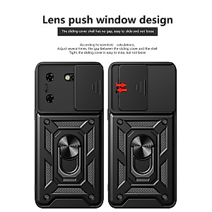 Kukoufey Compatible with Tecno Pova 5 Bracket Shell,with Slide Camera Lens Cover Compatible with Tecno Pova 5 Free Fire LH7n Case Black