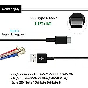 Samsung Charger Fast Charging with USB Type C Cable for Samsung Galaxy S9/S9 Plus/S8/S8 Plus/S10/S10e/S10 Plus/Note 8/Note 9/Note 10/Note 20/A13/A03s/A20/A30/A31/A32/A50/A51/A52/A53/S20/S21/S22 Ultra