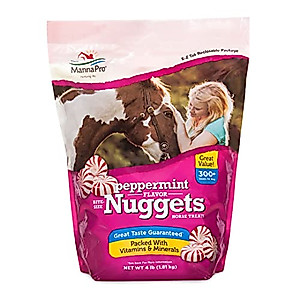 Manna Pro Bite-Size Nuggets for Horses - Pocket Sized Training Horse Treats - Peppermint Flavored Treats - Packs with Vitamins & Minerals- Great Taste Guaranteed - 4lbs