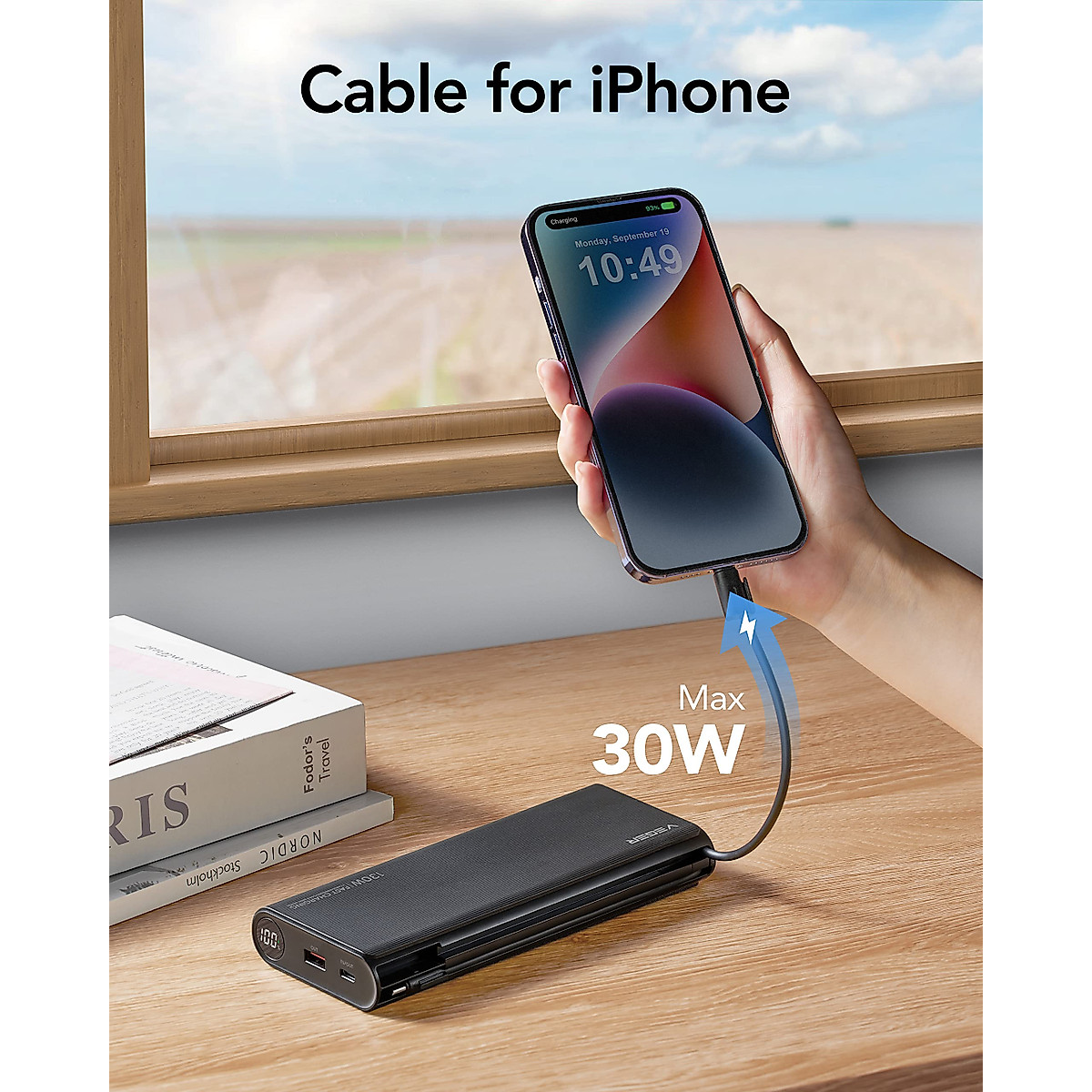 VEGER 25000mAh Portable Laptop Charger with Built-in Cables, Laptop Power Bank 100W PD/PPS Fast Charging Battery Pack (Total 130W) for MacBook Dell XPS iPad iPhone 14/13/12 Series, Samsung, More