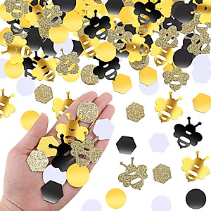 410 Pieces Bee Confetti Gold Glitter Bee Confetti Yellow Black Bee Confetti Circle Confetti Honeycomb Hexagon Confetti for Bee Themed Party Baby Shower Birthday Table Decoration