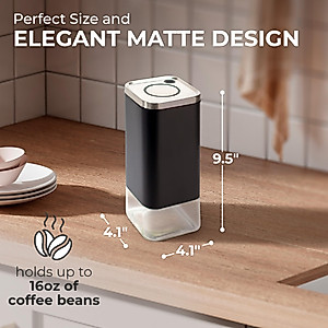 Kaffe Glass Storage Container. Coffee Canister - BPA Free Stainless Steel with Airtight Lid (16oz)