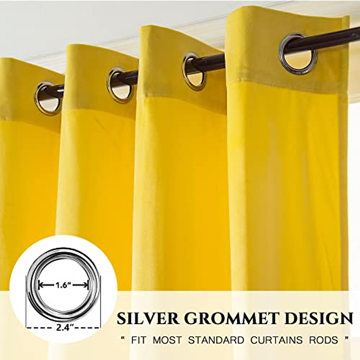 Tony's collection Christmas Yellow Velvet Curtains, Super Soft Room Darkening Insulated Small Window Drapes for Bedroom Living Room Dining Shower Backdrop(34x63 Inch, Yellow, 2 Panels)