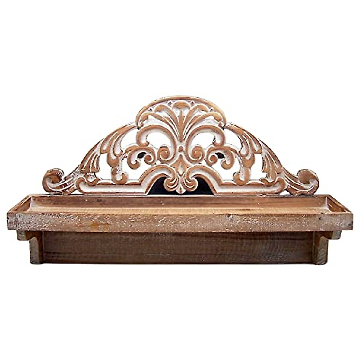 VIP Home & Garden Floating Shelf, Wall Mounted, Wood Shelf Accented with a Wood Scroll, Farmhouse Décor, 23.5 Inches