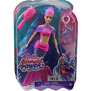 Barbie Mermaid Power Doll, "Malibu" with Seahorse Pet and Accessories, Mermaid Toys with Interchangeable Fins