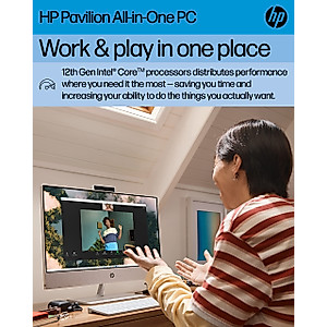 HP Pavilion All-in-One PC, 12th Gen Intel Core i7-12700T, 16 GB RAM, 256 GB SSD, Full HD IPS Touchscreen, Windows 11 Home, 4K Graphics, Wireless Mouse & Keyboard, 5 MP Pop-Up Camera (27-CA1180, 2022)
