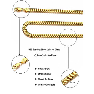 Waitsoul 925 Sterling Silver Cuban Chain Lobster Clasp 8mm 18K Gold Over Cuban Link Curb Chain Necklace for Women Men Diamond Cut 20 Inches