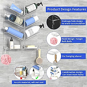 AITEE Acrylic Bathroom Organizer Shower Caddy, Clear Shampoo Holder Organizer Shelf Wall Mounted, Shower Organizer with Suction Cup, No Drilling and Rustproof, Sturdy and Durable - Combination Shelf