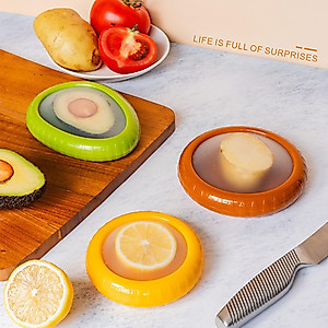 rimzuej 4PC Fruit and vegetable Anti-oxidation Storage Box,Silicone Fruit Storage Box, Storage Containers for Fridge, Reusable Food Saver for Avocado Tomato Onion Lemon（4-pack）