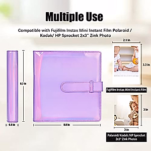 256 Pockets Photo Album for Fujifilm Instax 11 12 9 40 Mini Camera, Polaroid Camera, Photo Album for Fujifilm Instax Mini Evo Liplay 90 8 7+ Instant Camera, Polaroid HP Zink 2x3" Photos (Magic Purple)