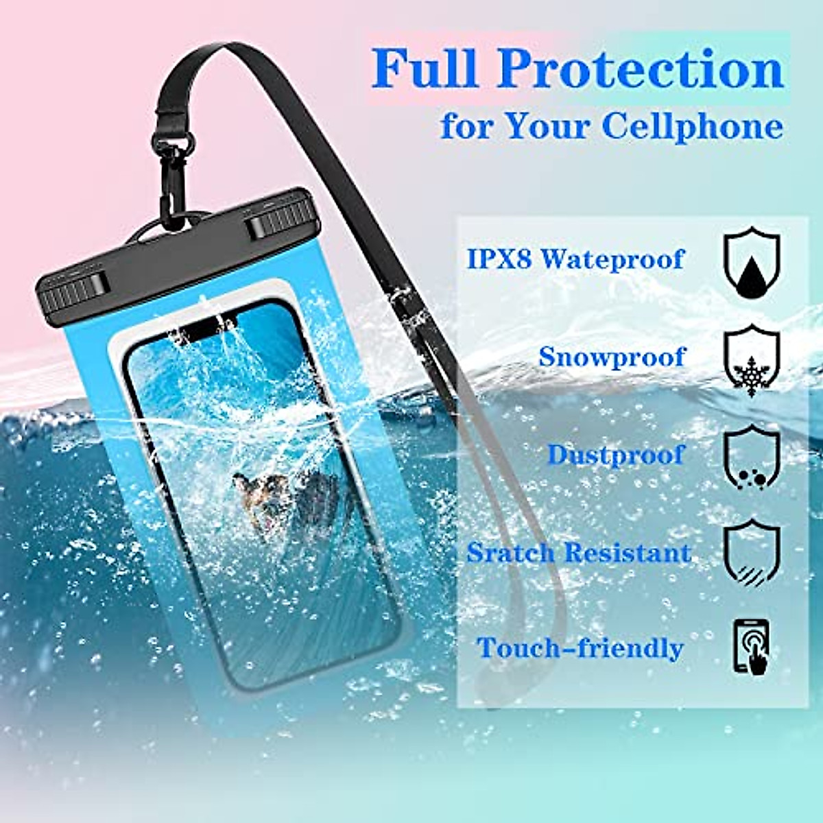 DXNONA 4 Packs Multicolor Universal Waterproof Case,Waterproof Phone Pouch Dry Bag for iPhone,Samsung,Up to 7.5",IPX8 Waterproof Bag,Beach,Boating,Swimming,Kayaking,Yachting