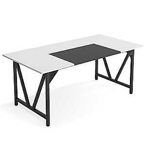 Tribesigns 71'' Large Dining Table for 6-8 Peoples, Modern Wood Kitchen Tables with Splicing Board, Rectangle Dinner Dining Room Table with Heavy-Duty M-Shapped Metal Frame