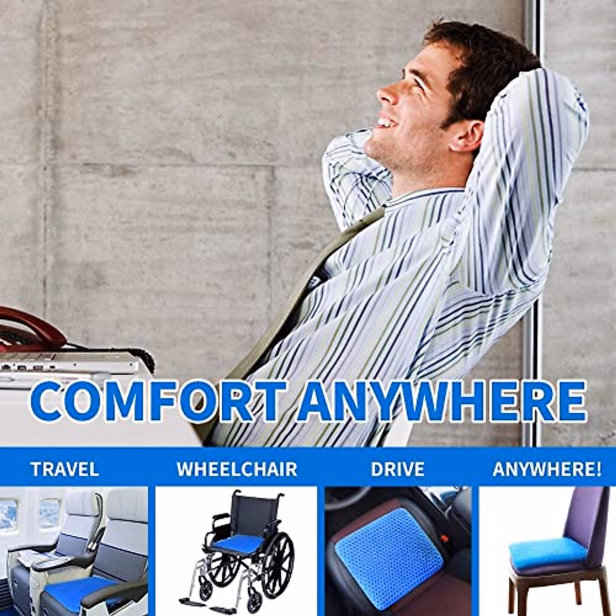 Extra Large Gel Seat Cushion, Office Seat Cushion for Long Sitting Breathable Egg Gel Cushion for Office Home Chairs, Cars, Long Trips – Back, Sciatica, Hip, Tailbone Pain Relief Cushion (Blue)