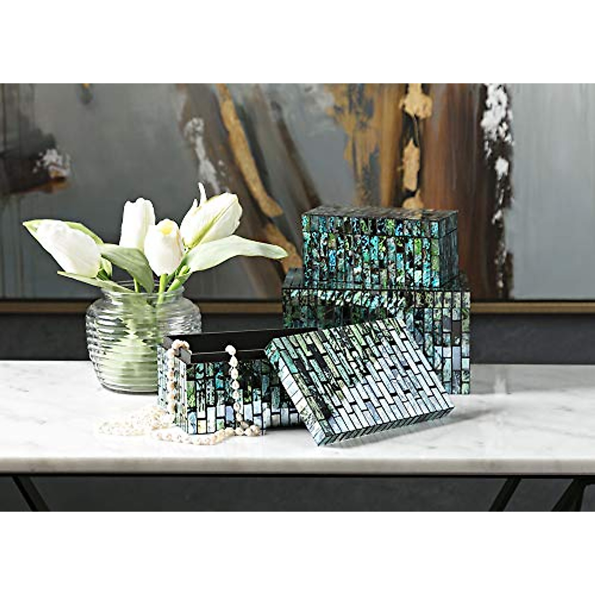 IMAX 96114-3 Aramis Set of 3 Mosaic Boxes, Black/Blue