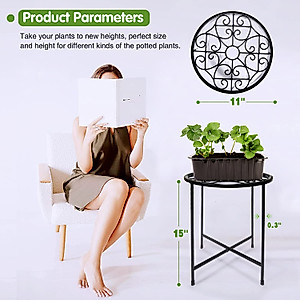 15" Tall Metal Plant Stand, 2 Pack 11" Wide Round Plant Stand for Flower Pots Up to 100lbs, Rustproof Iron Plant Holder for Indoor Outdoor Use, Easy Assemble Flower Stand for Home Garden Display