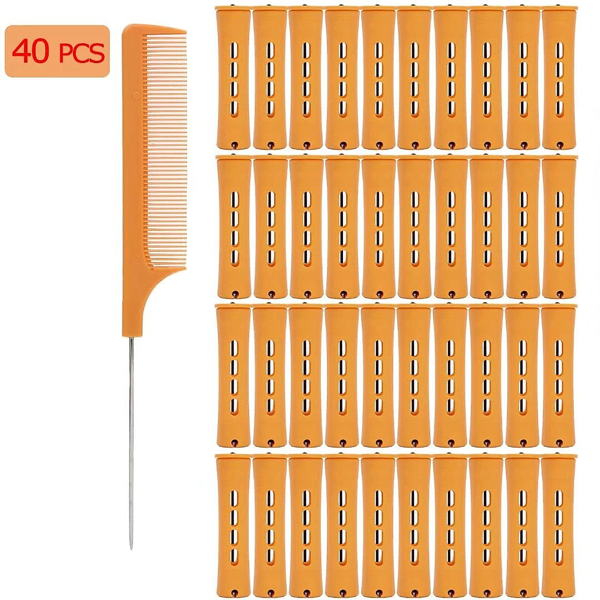 40pcs Cold Wave Perm Rods Set for Women's Long & Short Natural Hair - Plastic Orange Rollers for Curling and DIY Hairdressing