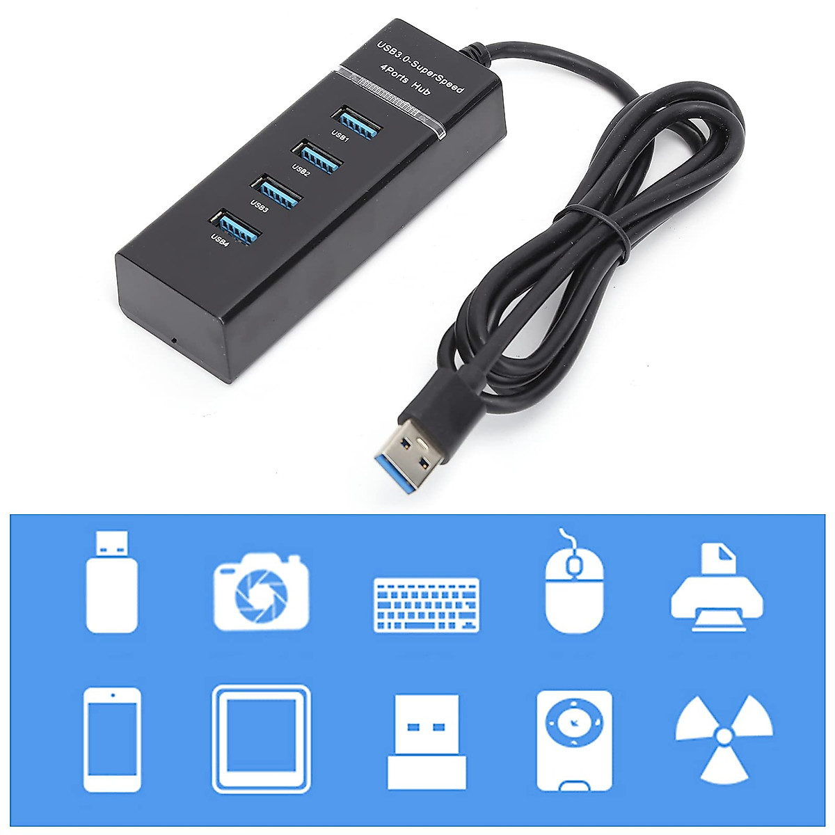 1 to 4 USB 3.0 Hub Male To Female USB Extender Adapter Cable Splitter,3.94ft Slim & Portableusb 3.0 Hub,Suitable For Desktops and PC