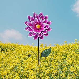 Metal Flower Garden Stake Decor,37" Flower Garden Stake for Outdoor Home Garden Backyard Lawn Pathway Patio Flower Stick Decor,Pink