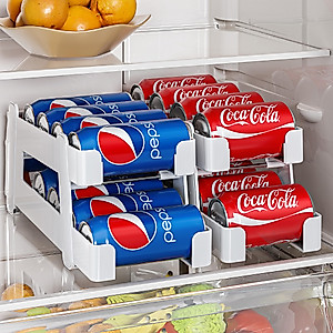 LAMU 2 Pack Soda Can Organizer Dispenser for Refrigerator, Upgrade Features with Two Sizes of Metal Rods for Standard and Tall Can, Drink Organizer for Fridge, Pop Can Holders Storage