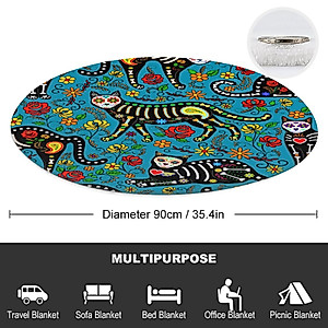 LAKIMCT Sugar Skull Cat Round Soft Baby Blankets for Boys Girls, Newborn Blanket for Suitable for Swaddling Sleep Stroller Cover Nursery Blanket, 35 Inch