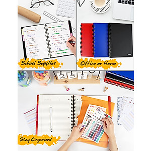 SUNEE 5 Subject Notebook College Ruled - 240 Pages, 6.2"x8.5", 5 Pocket Colored Dividers, 3-Hole Punched Paper, Black