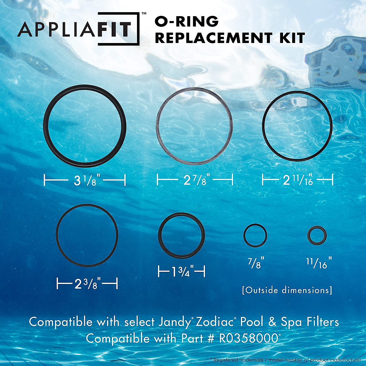AppliaFit O-Ring Replacement Kit Compatible with Jandy Zodiac R0358000 for Select D.E., DEL, DEV, CL, CV Series Pool Cartridge Filters (1-Pack - 12 Pieces)